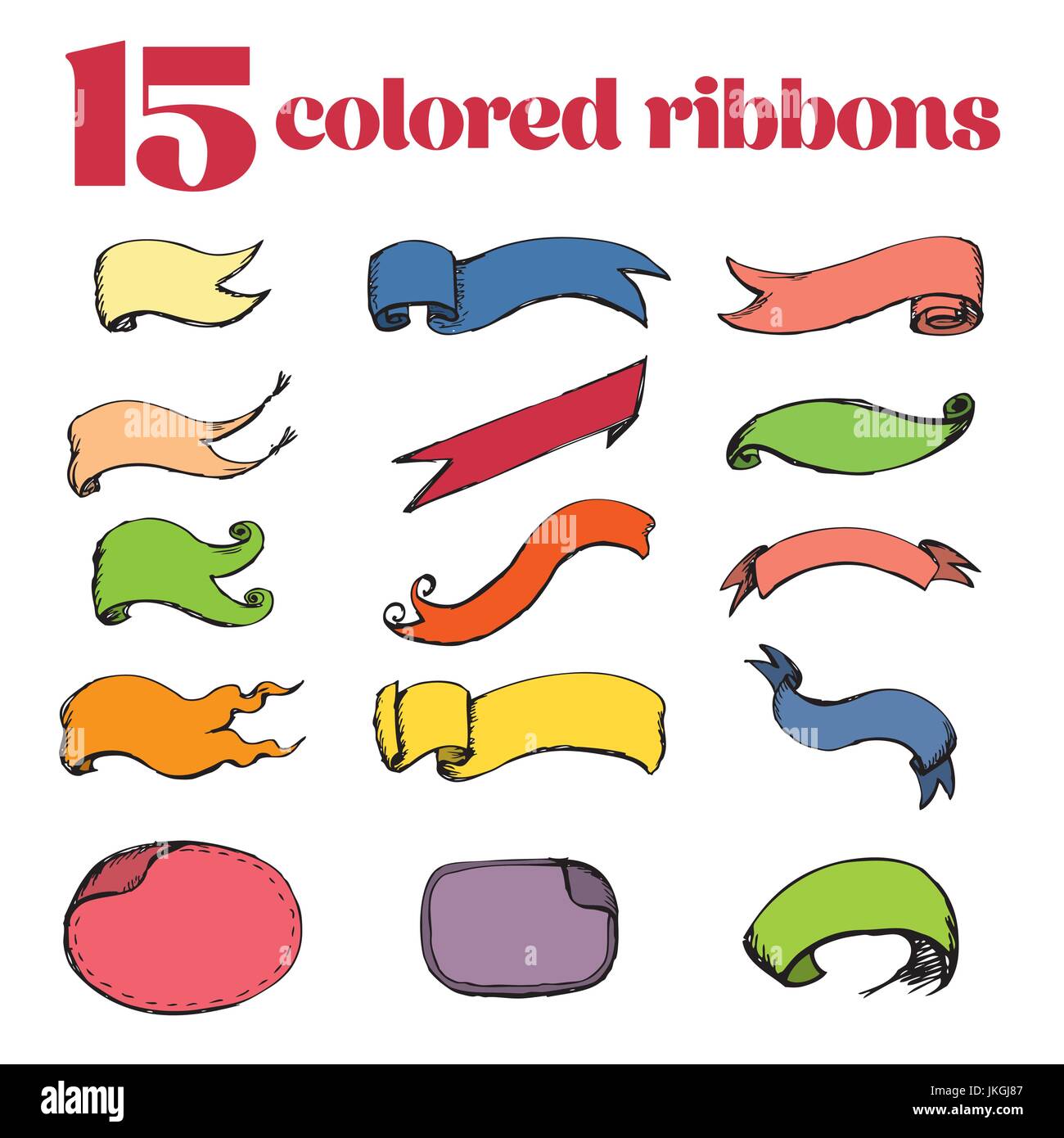 15 colored ribbons, hand drawing, vector illustration Stock Vector ...