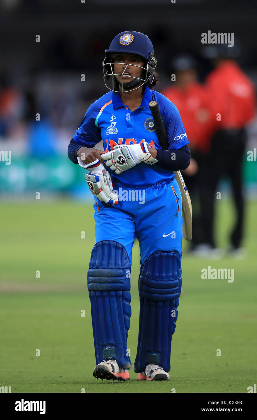 India's Punam Raut walks off after being bowled LBW during the ICC ...