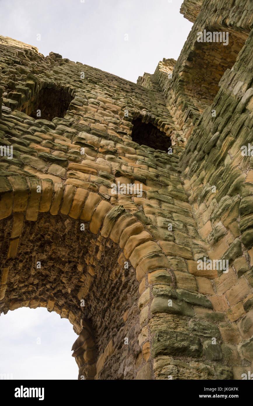 Thick stone walls at Scarborough castle keep, North Yorkshire, England ...