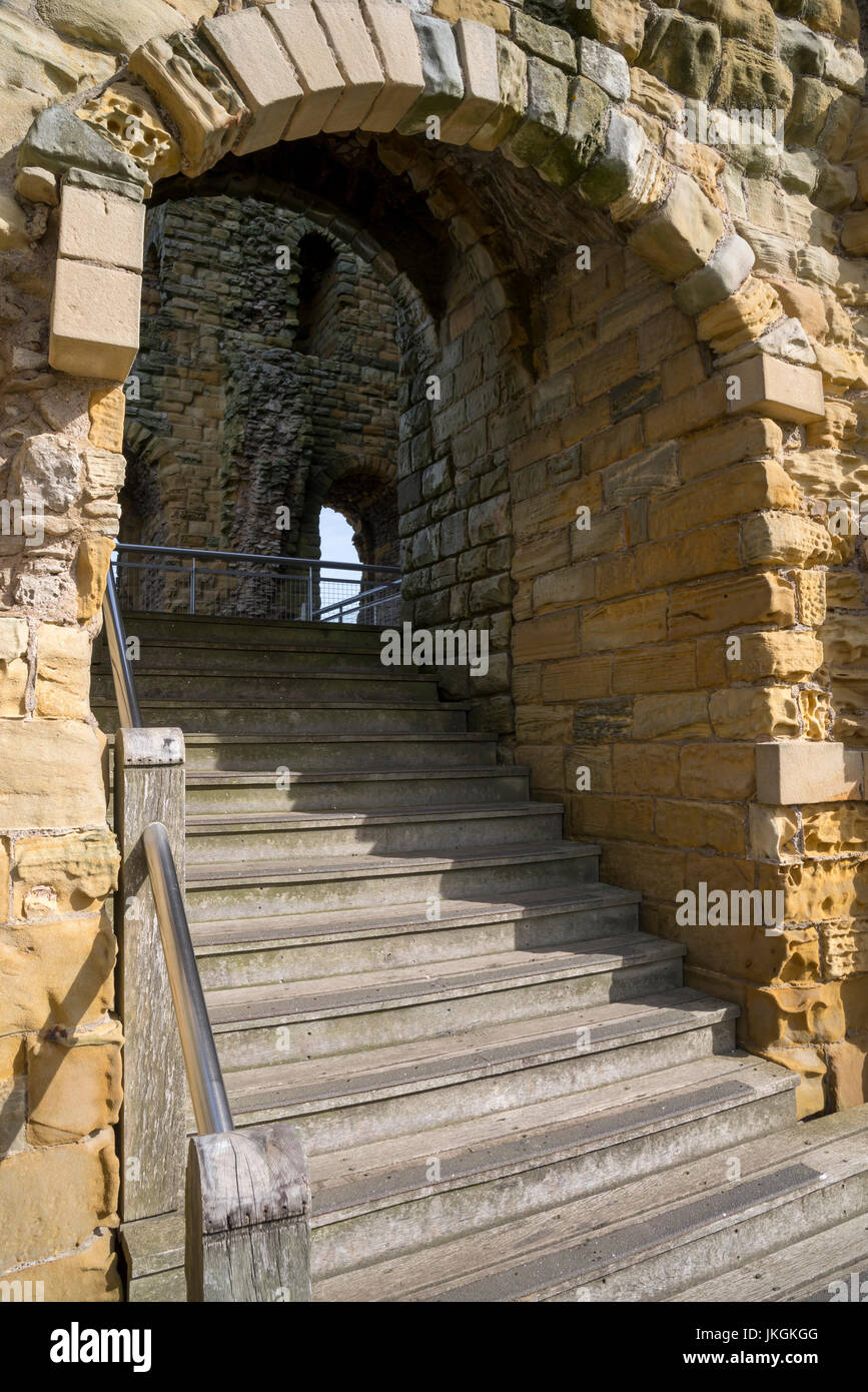 Steps at entrance to castle keep at Scarborough castle, North Yorkshire ...