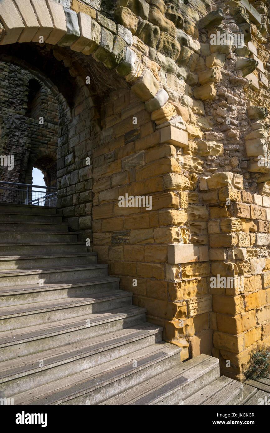Steps at entrance to castle keep at Scarborough castle, North Yorkshire ...