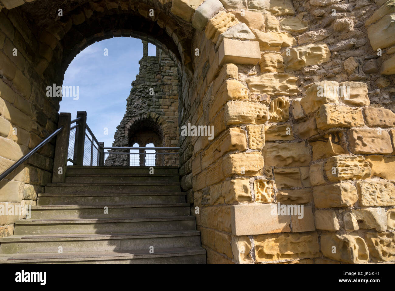Steps at entrance to castle keep at Scarborough castle, North Yorkshire ...