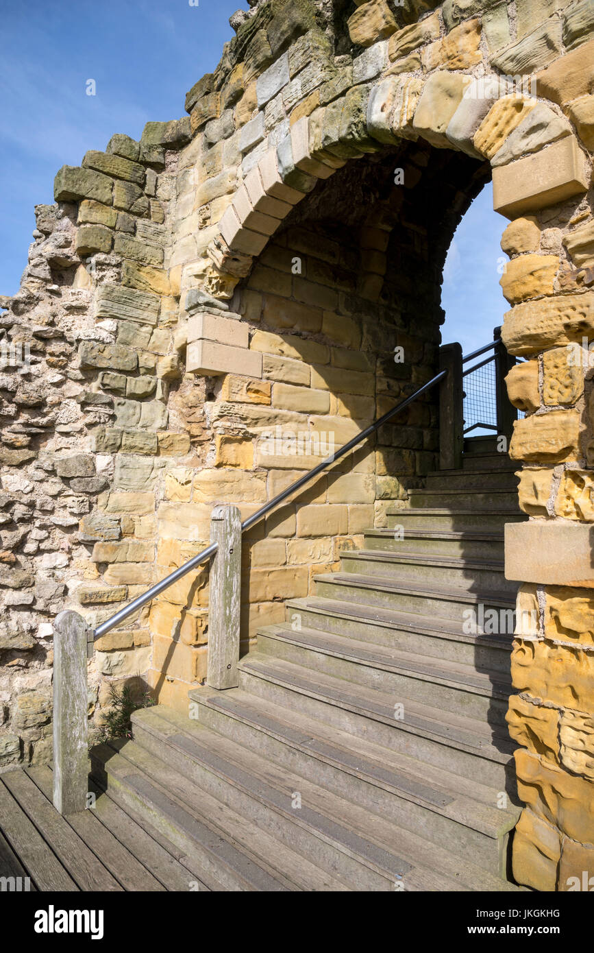 Steps at entrance to castle keep at Scarborough castle, North Yorkshire ...