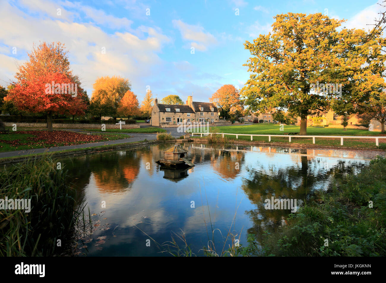 Autumn colours over the village green at Barrowden village, Rutland ...