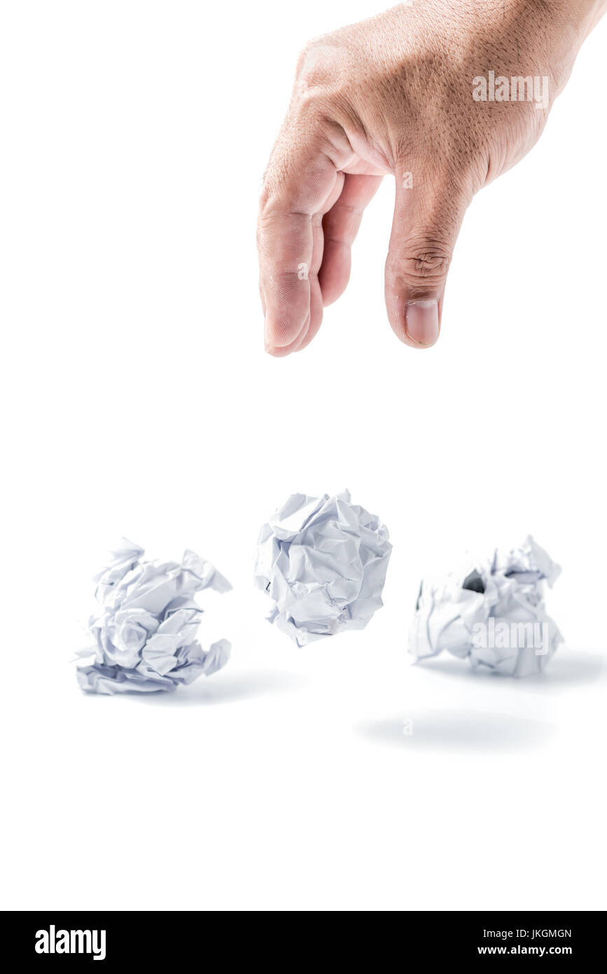 Hand taking a crumpled paper ball isolated on white background Stock ...