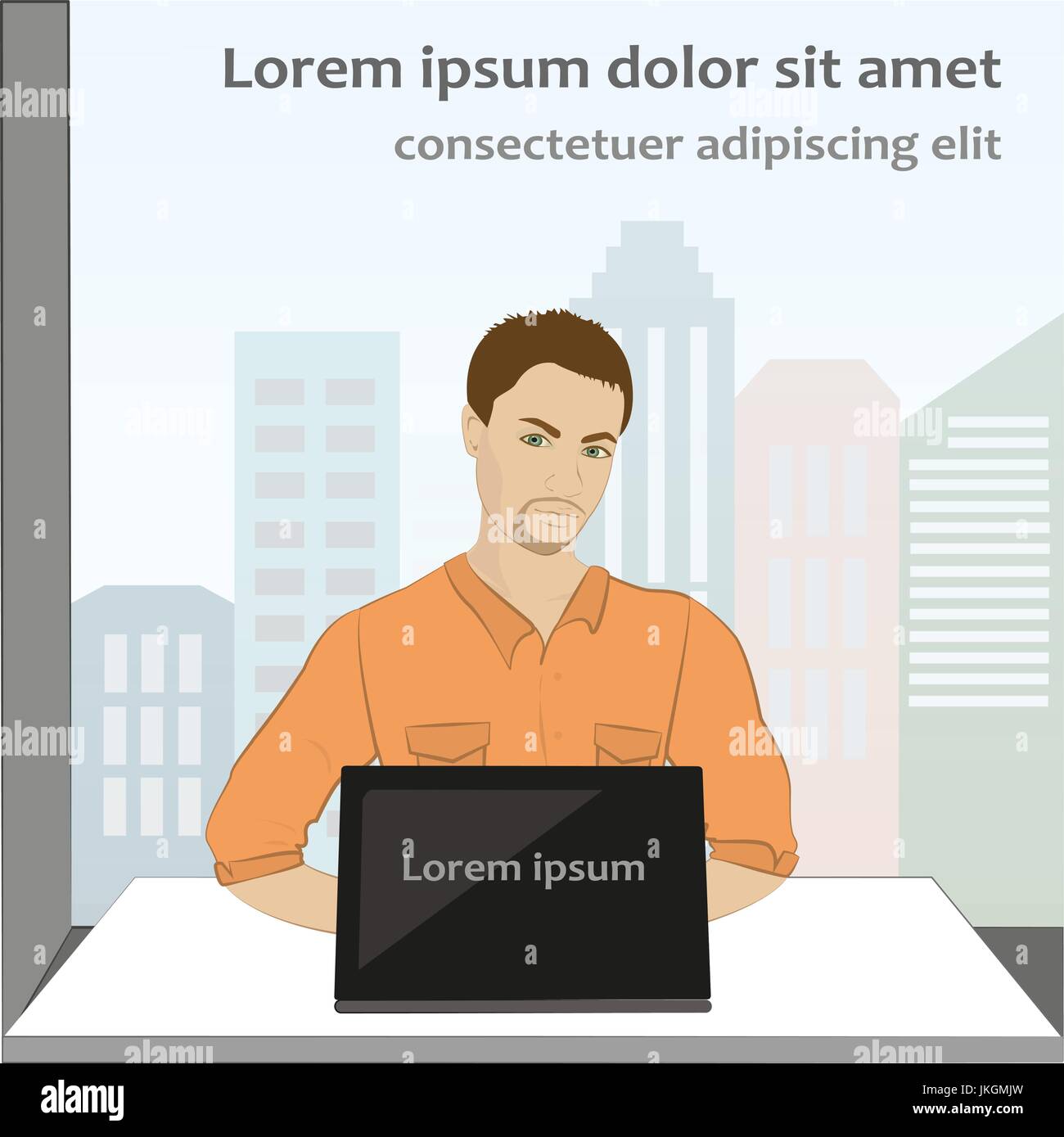 man sitting on computer, vector illustration Stock Vector Image & Art ...