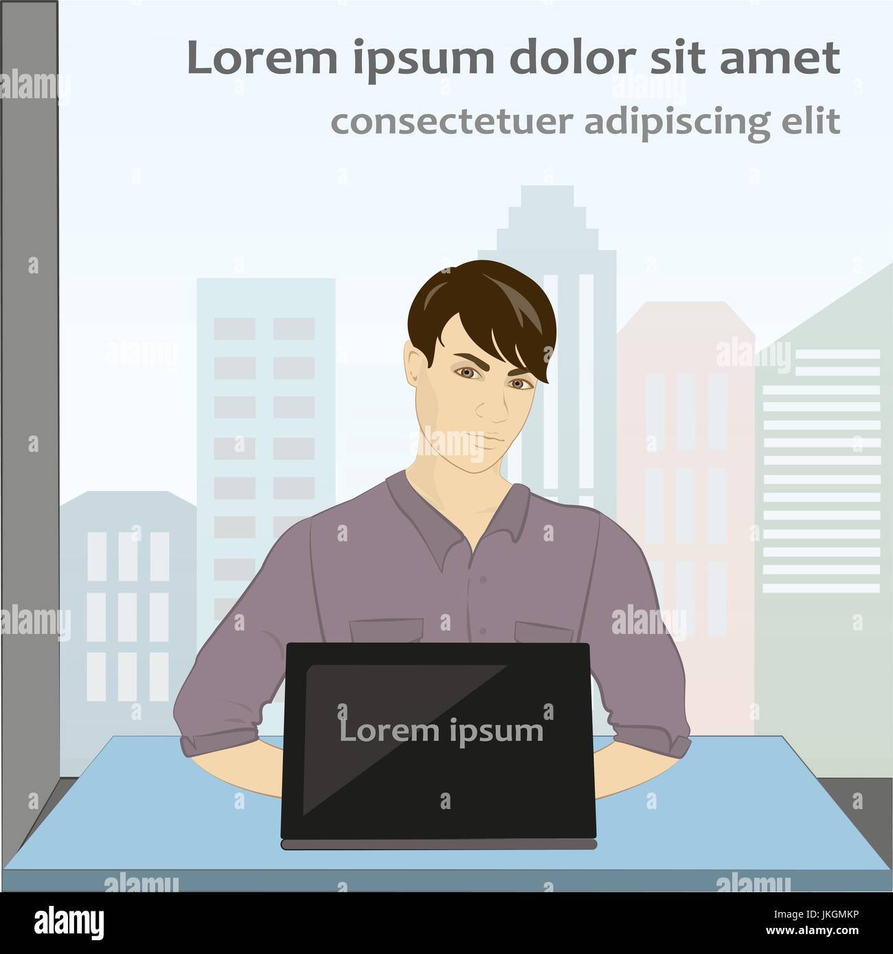 man sitting on computer, vector illustration Stock Vector Image & Art ...