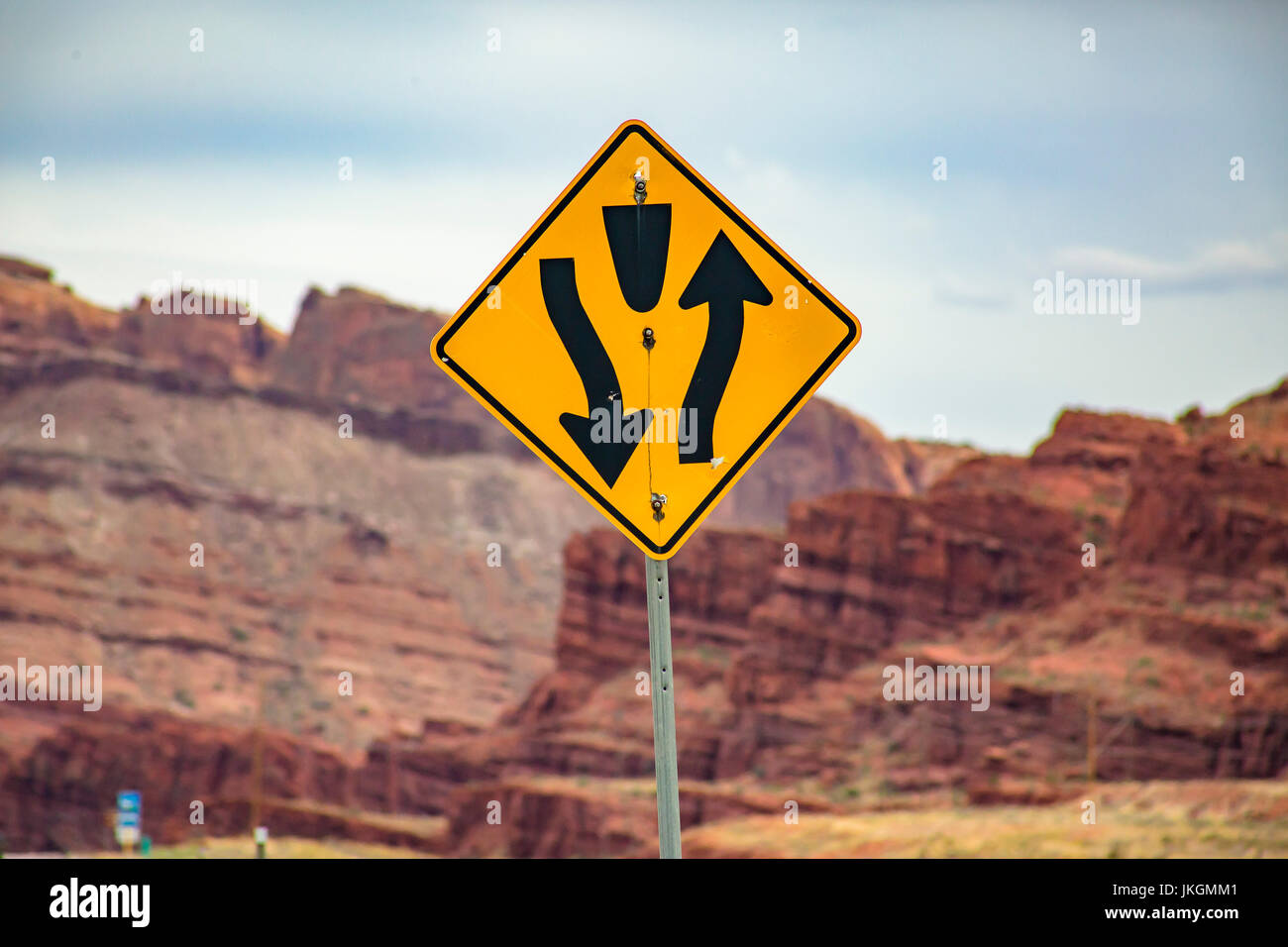 Center divider sign there for your safety Stock Photo - Alamy