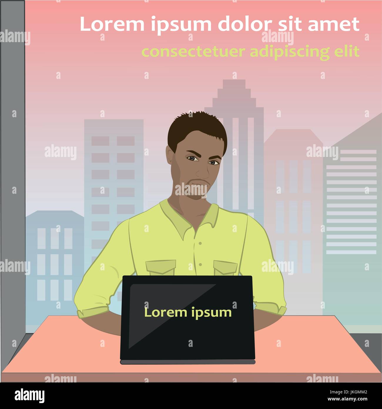 man sitting on computer, vector illustration Stock Vector Image & Art ...