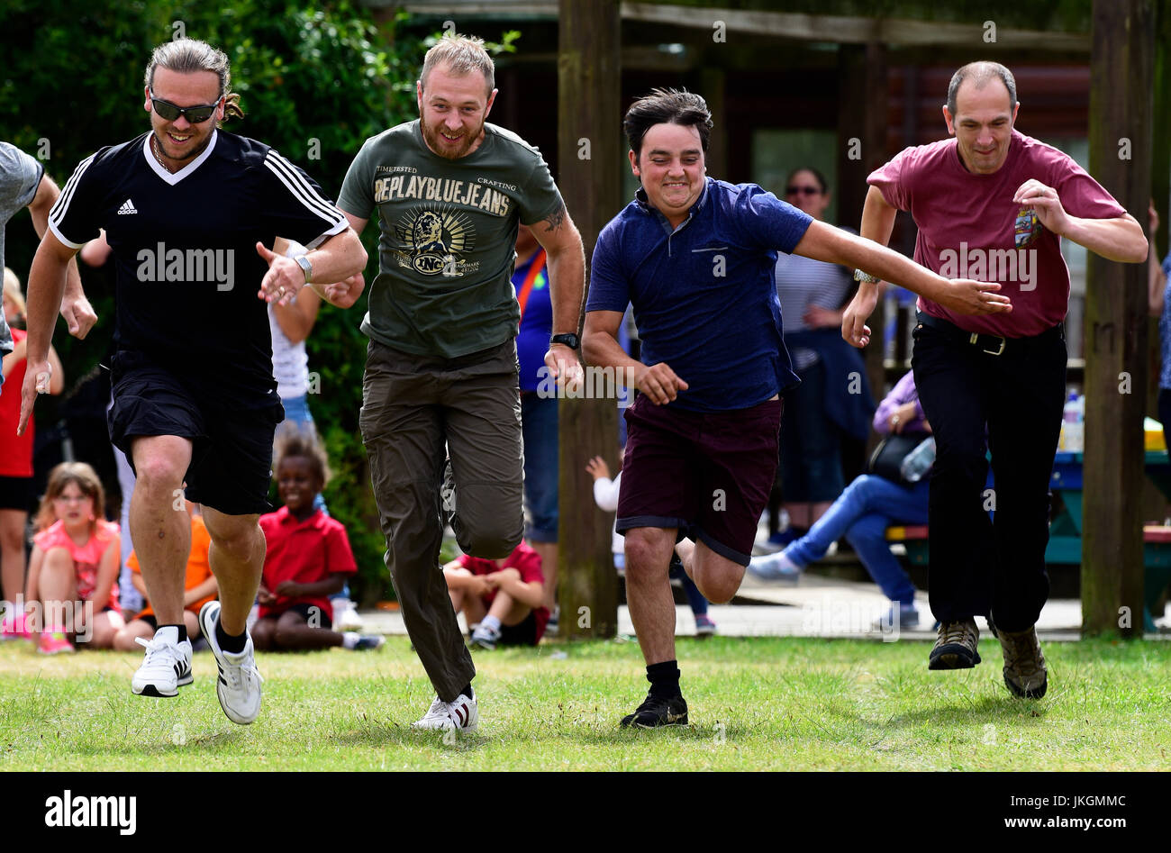 Fathers' race event at an infants school sports day, Bordon, hampshire ...