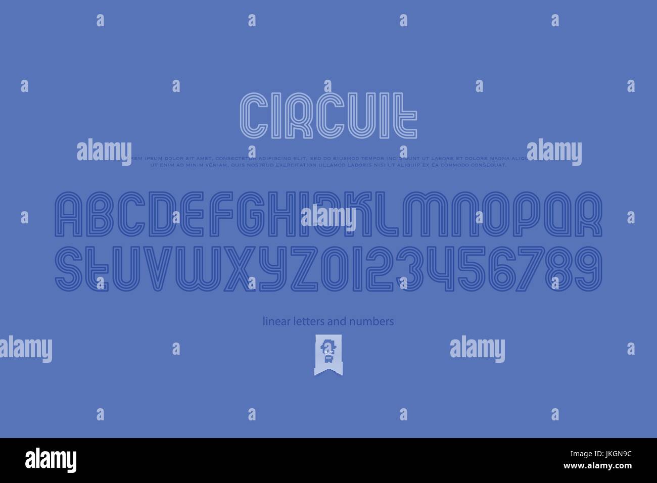 stylized contour alphabet letters and numbers. vector, linear font type ...