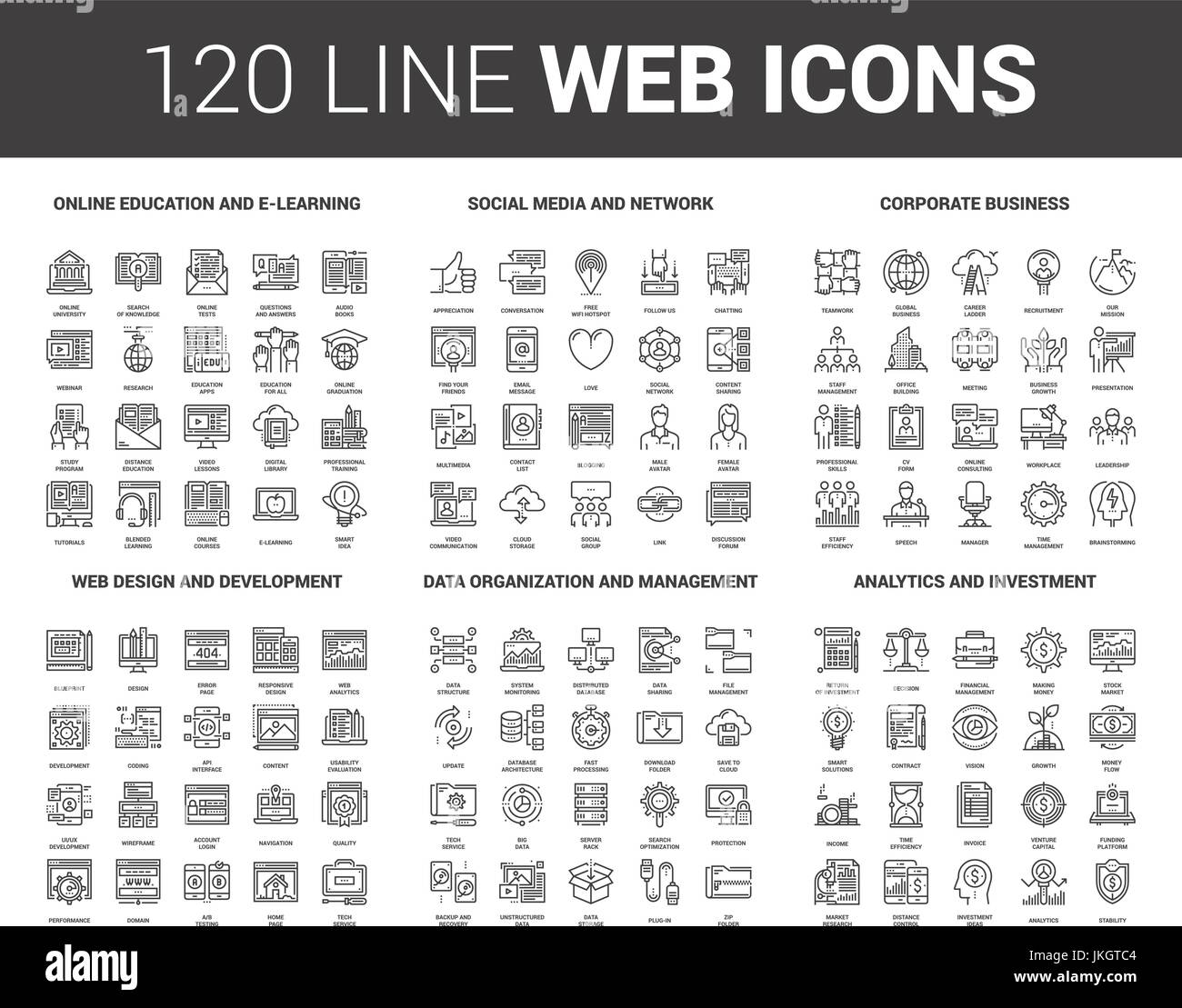 Flat Line Web Icons Stock Vector Image & Art - Alamy