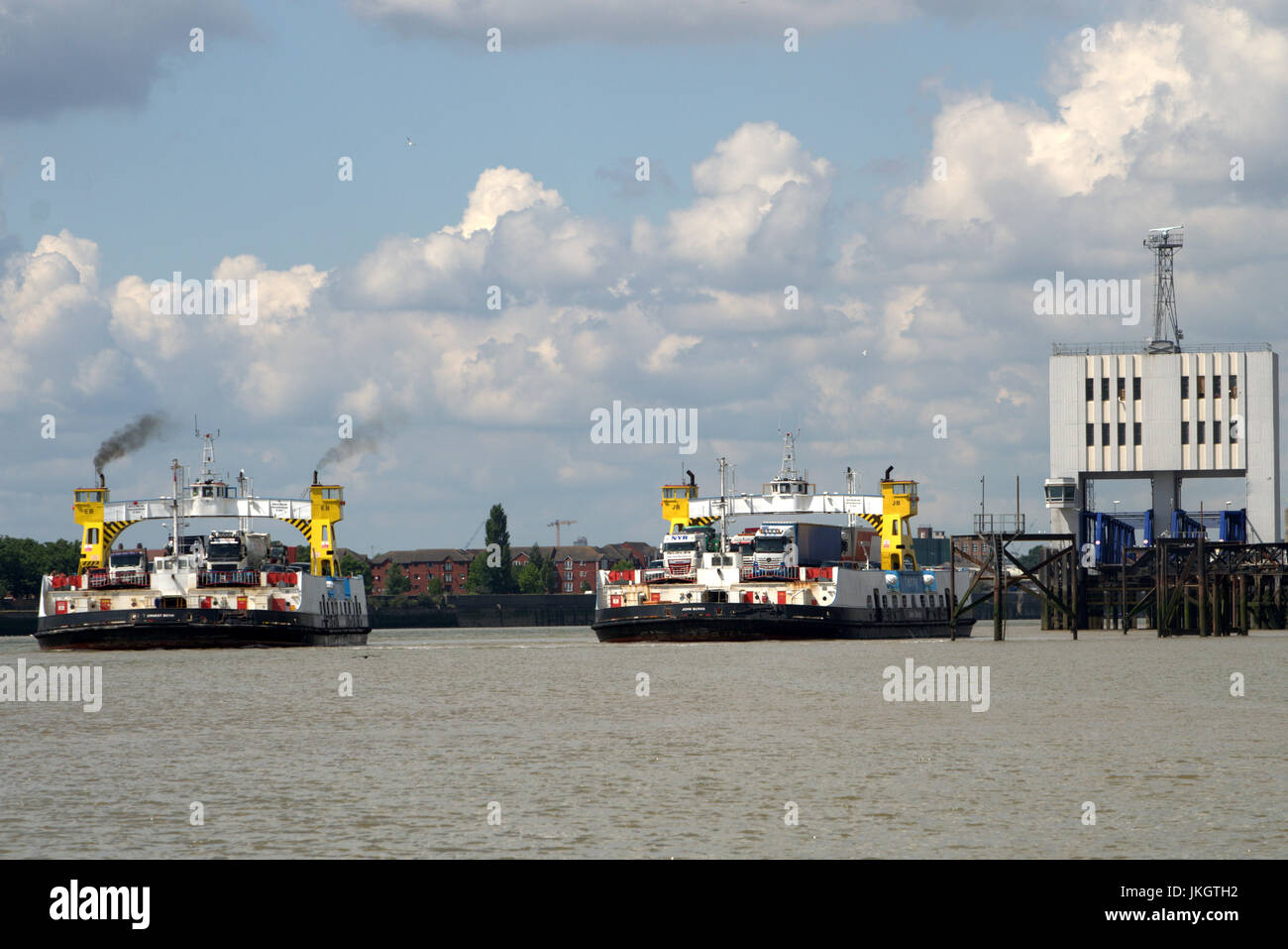 Woolwich Ferry Ernest Beven waits for sister ferry John Burns to clear ...