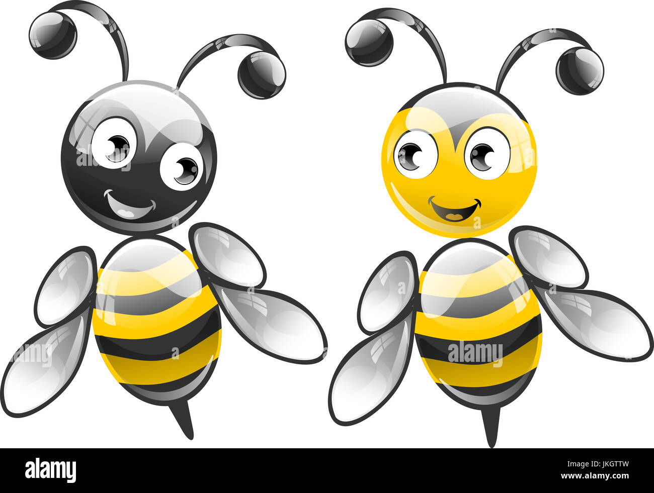 Two abstract bees in cartoon style fly by looking at each other and ...