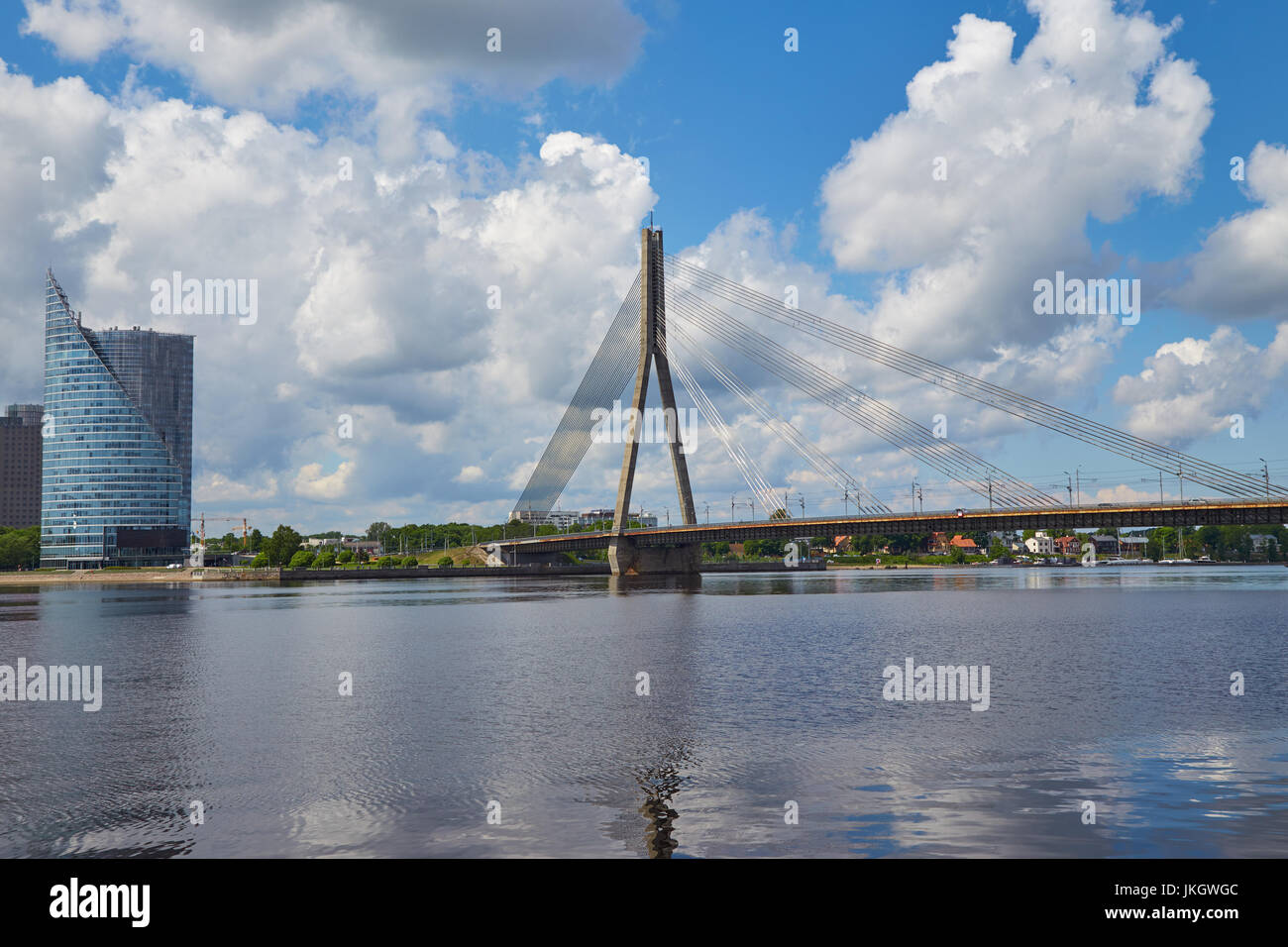 Cable-stayed bridge in Riga in summer sunny day Stock Photo - Alamy