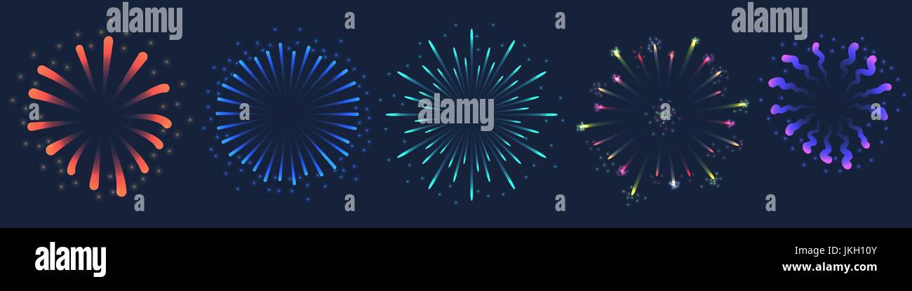 Set of Vector colorful Firework illustration on dark background Stock ...