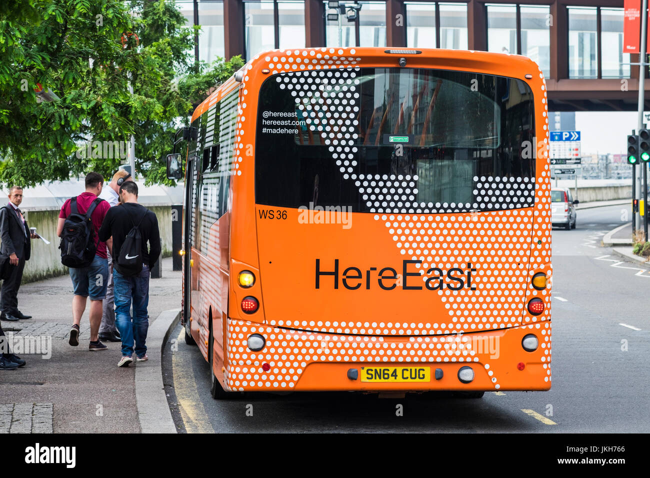 HereEast bus at stop, Stratford City Bus Station, Stratford, Borough of ...