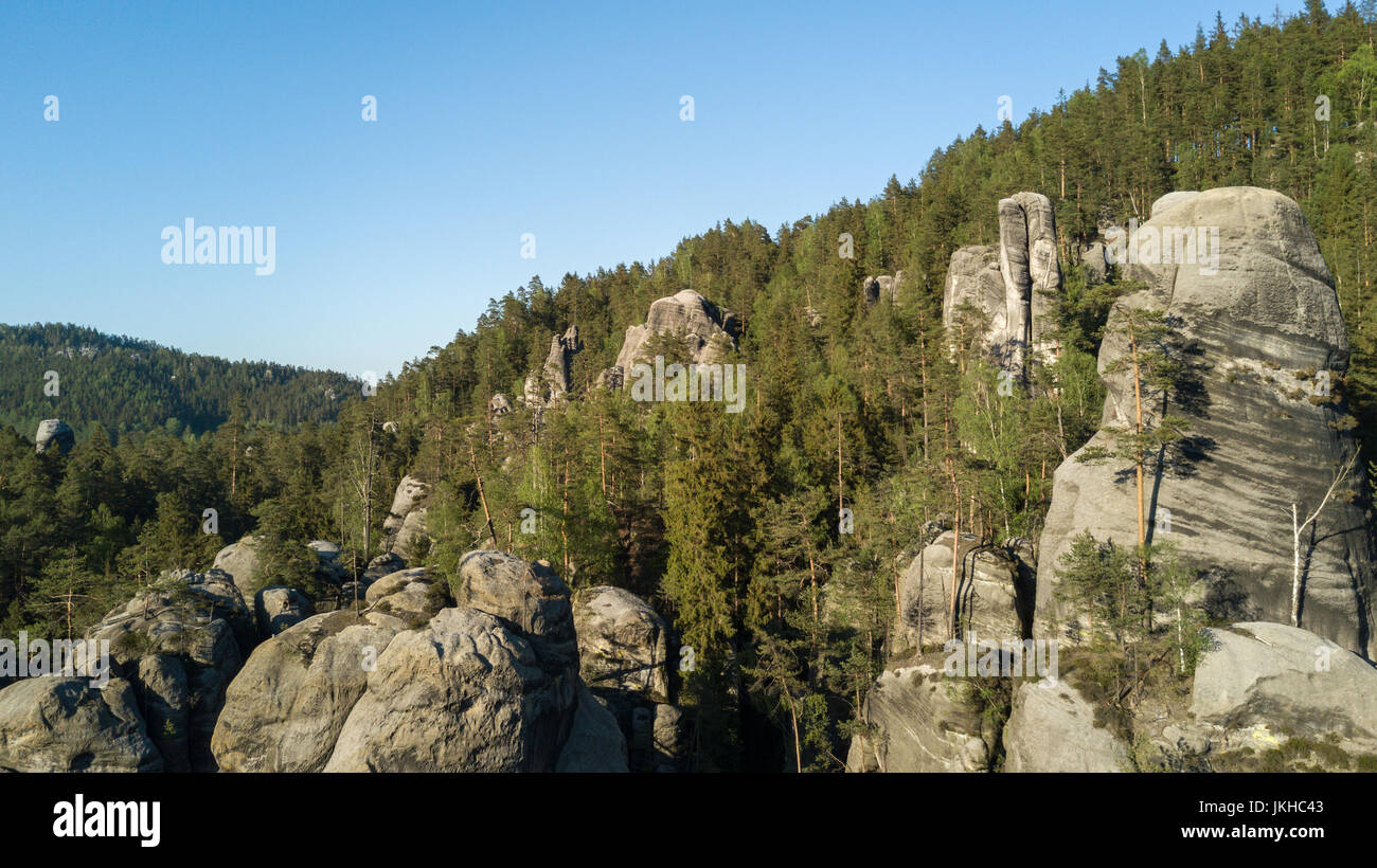 Aerial view of Unusual stone cliffs in Bohemia Czech Republic Stock ...