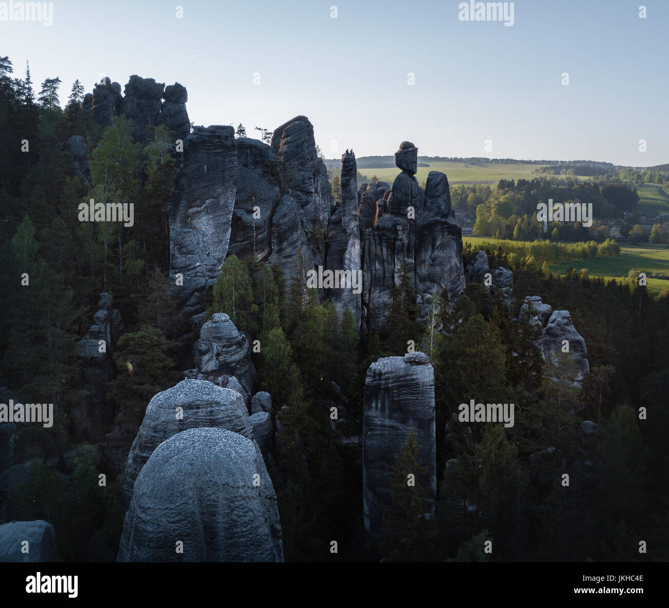Aerial view of Unusual stone cliffs in Bohemia Czech Republic Stock ...