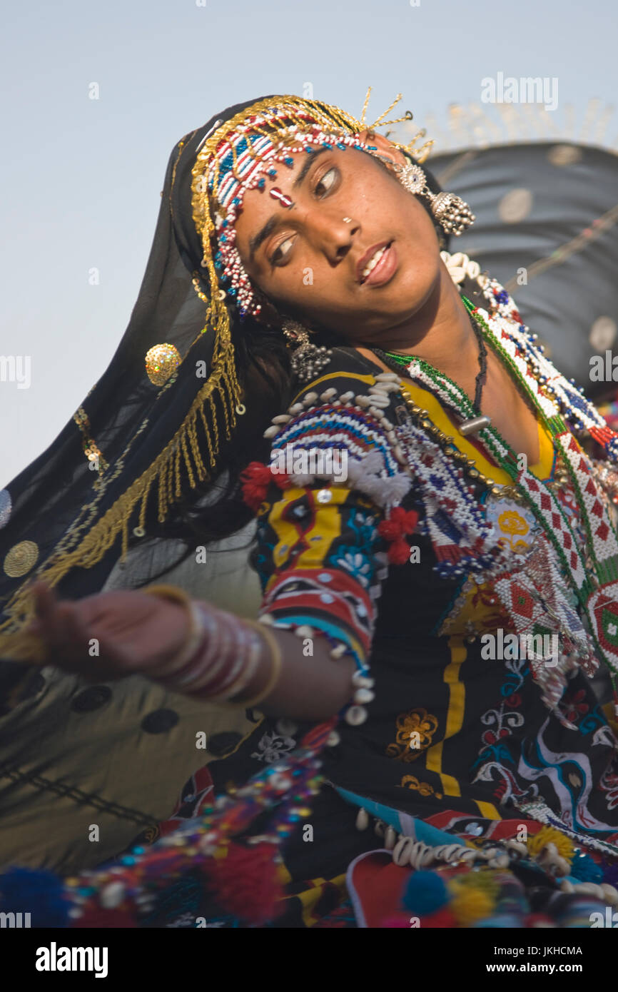 Traditional Rajasthani Kalbelia dancer performing at the annual Nagaur ...