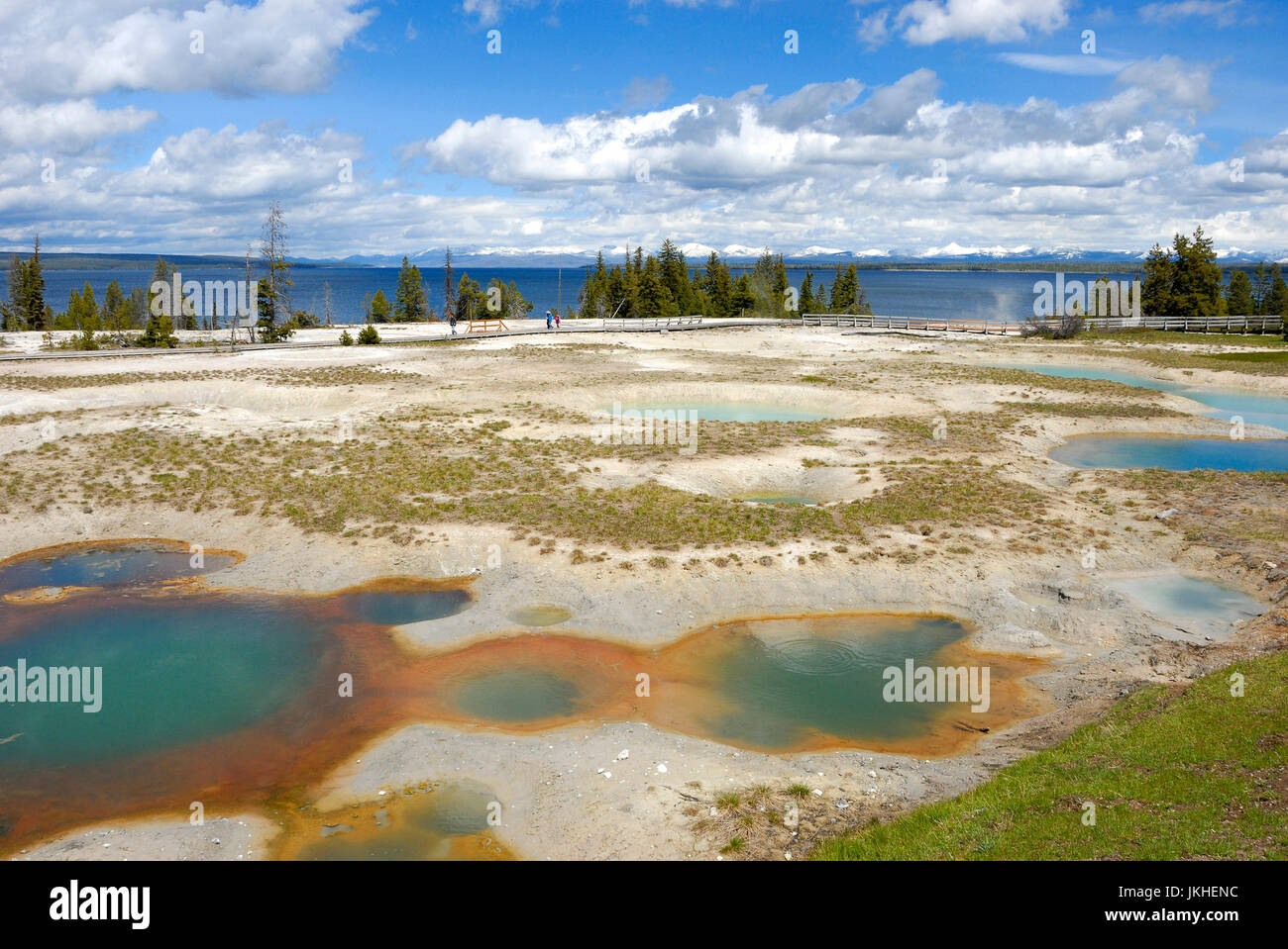 Visitors at West Thumb Geyser Basin, Paint Pots, Yellowstone Lake ...
