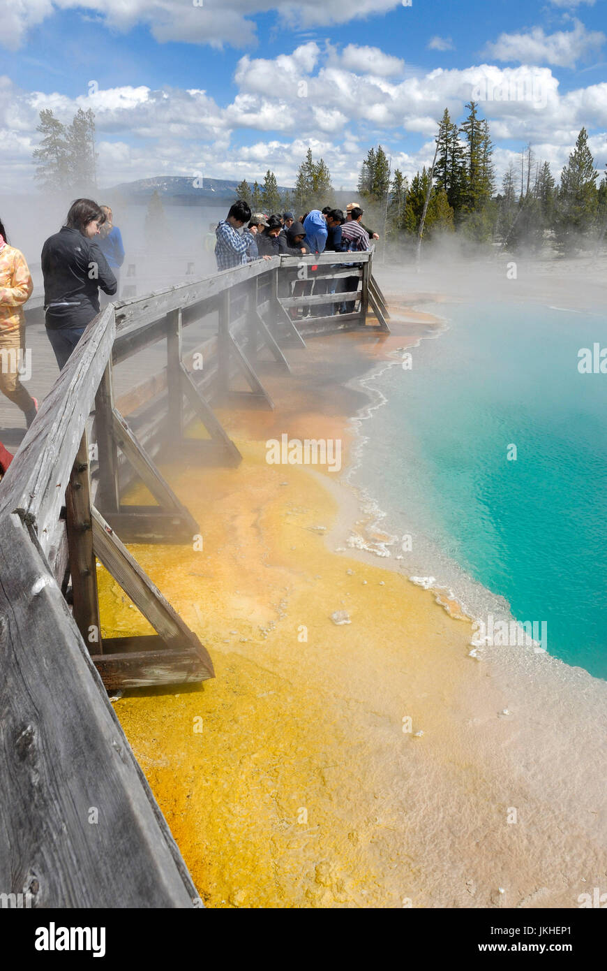 Visitors at West Thumb Geyser Basin, Paint Pots, Yellowstone Lake ...