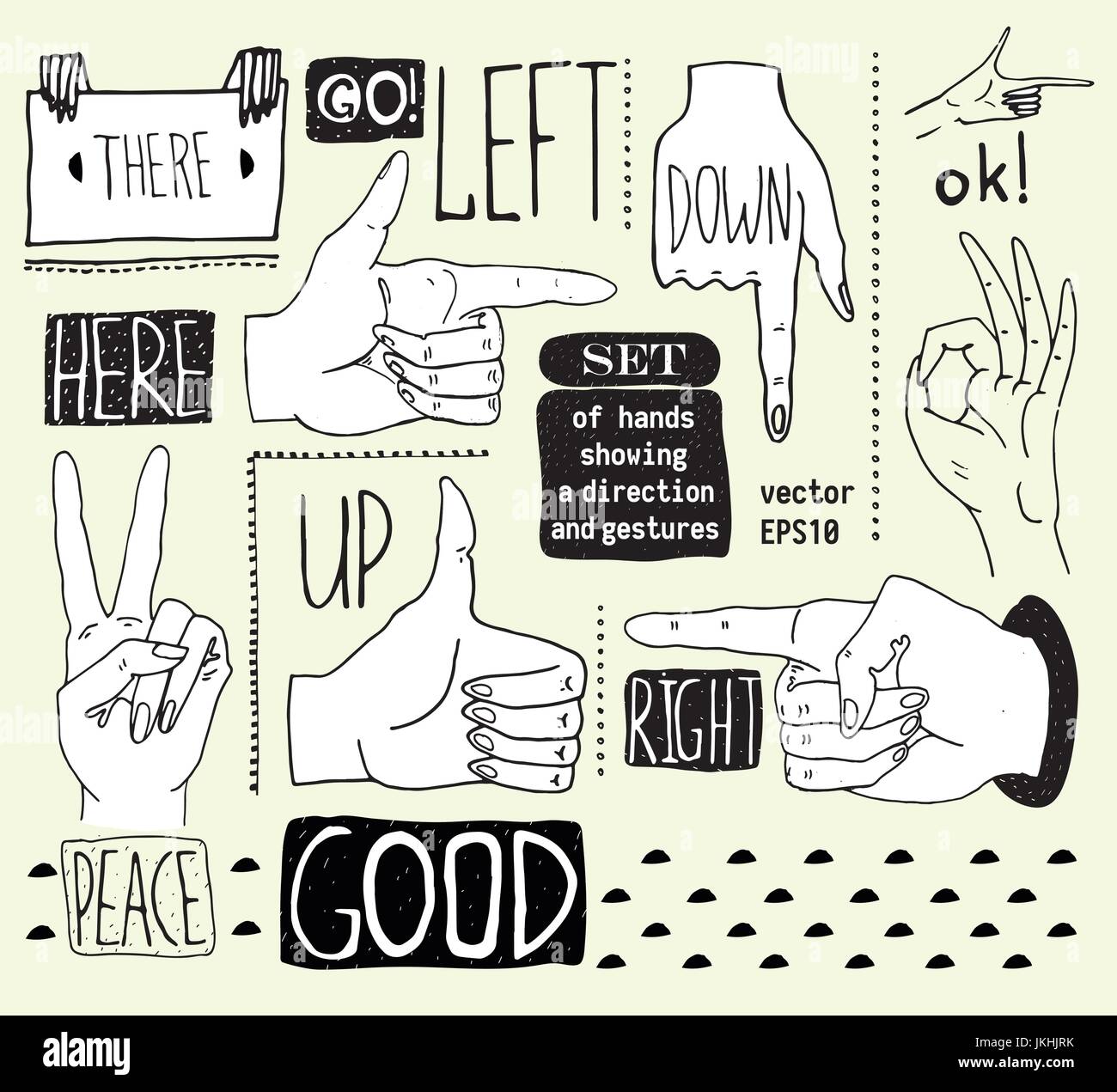 Vector illustrations of silhouettes set of hands showing different ...
