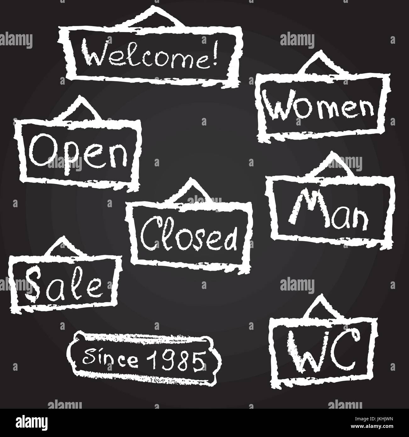 Plates with different inscriptions, hand drawing chalk style, vector ...