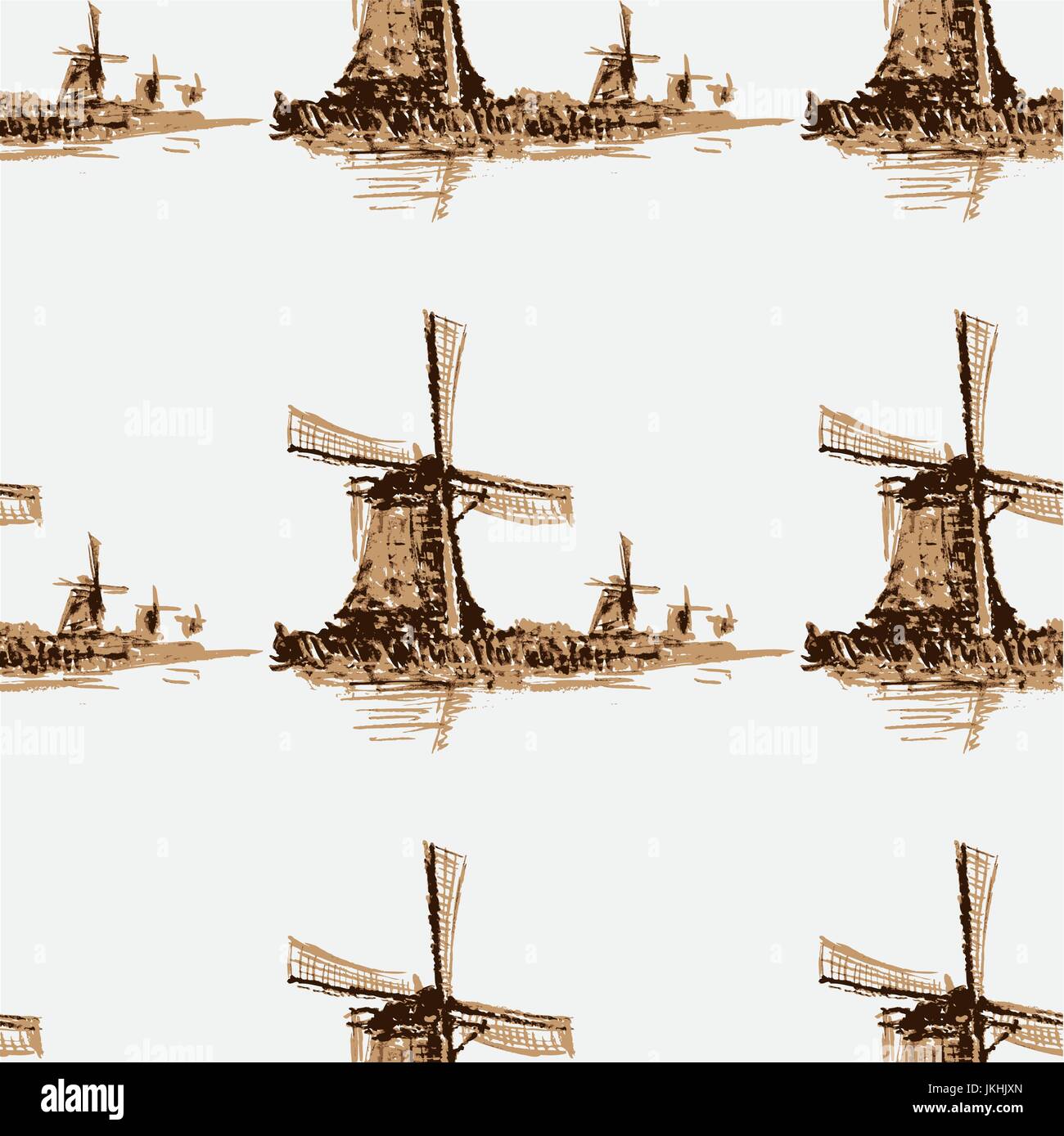 Seamless pattern Holland windmill.Watercolor. Seamless pattern can be ...