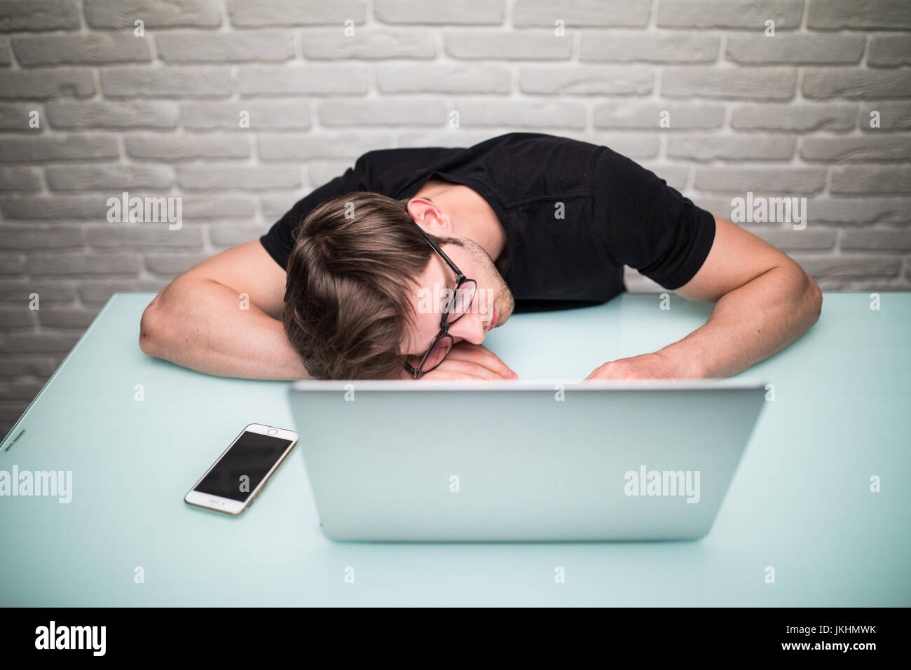 Man sleeping keyboard in computer hi-res stock photography and images ...