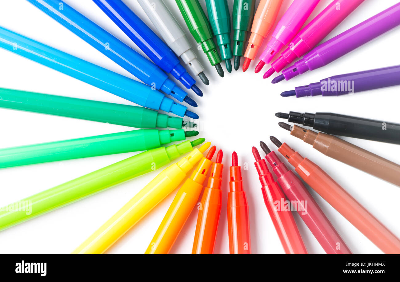 colorful of color pen isolated on white background, top view Stock ...