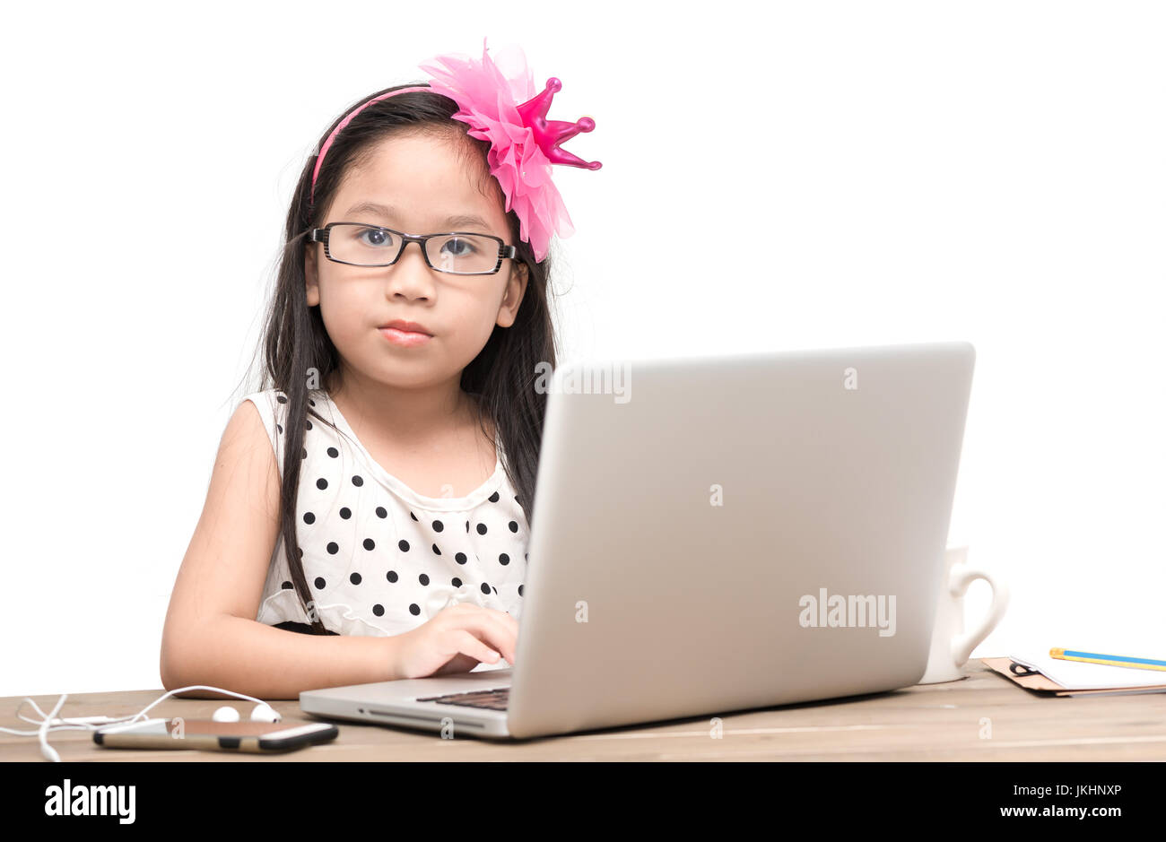 education, technology and internet concept - cute student girl with ...