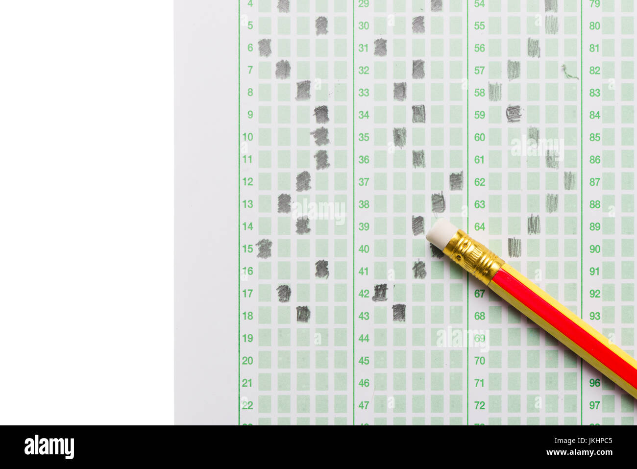 pencil on examination test sheet isolated on white with copy space ...