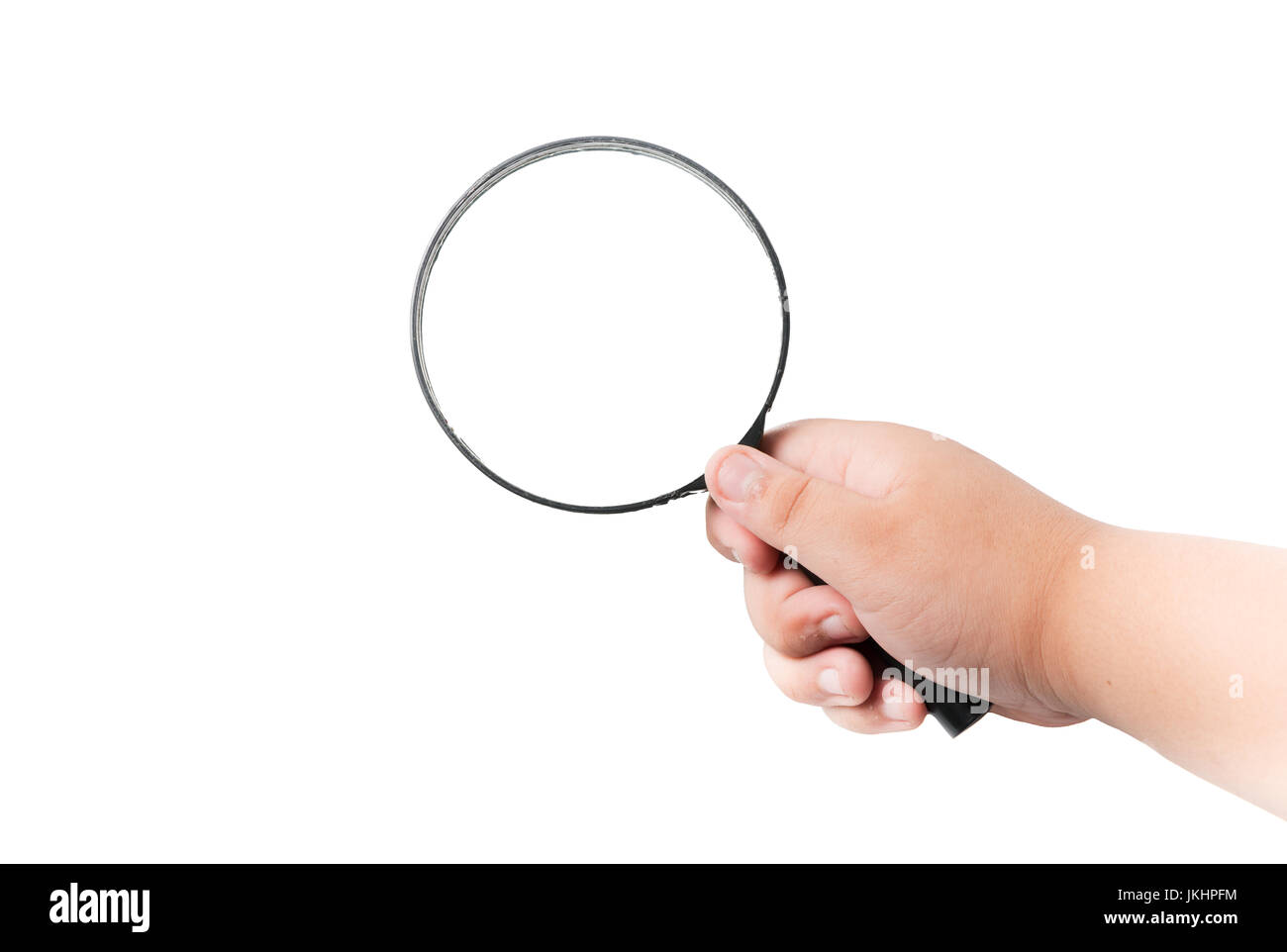 Magnifier in hand child isolated Stock Photo - Alamy