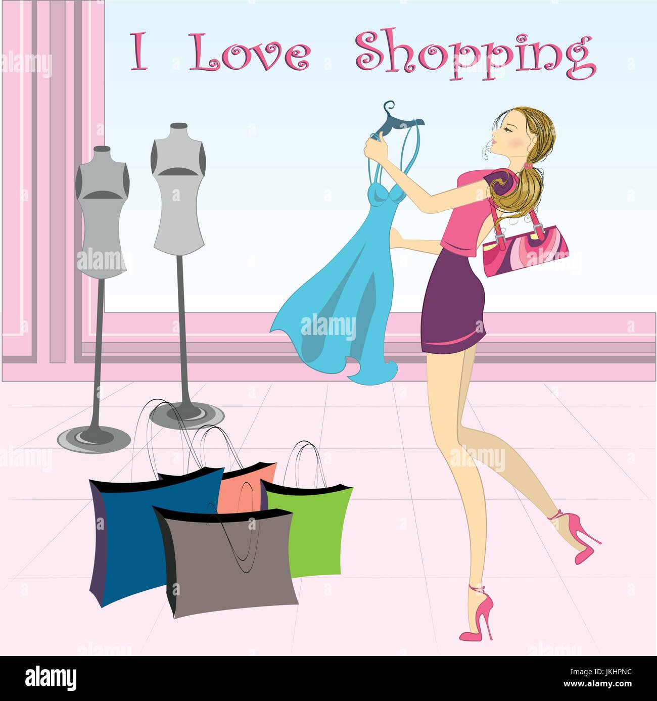 Pretty shopping girl Stock Vector Image & Art - Alamy