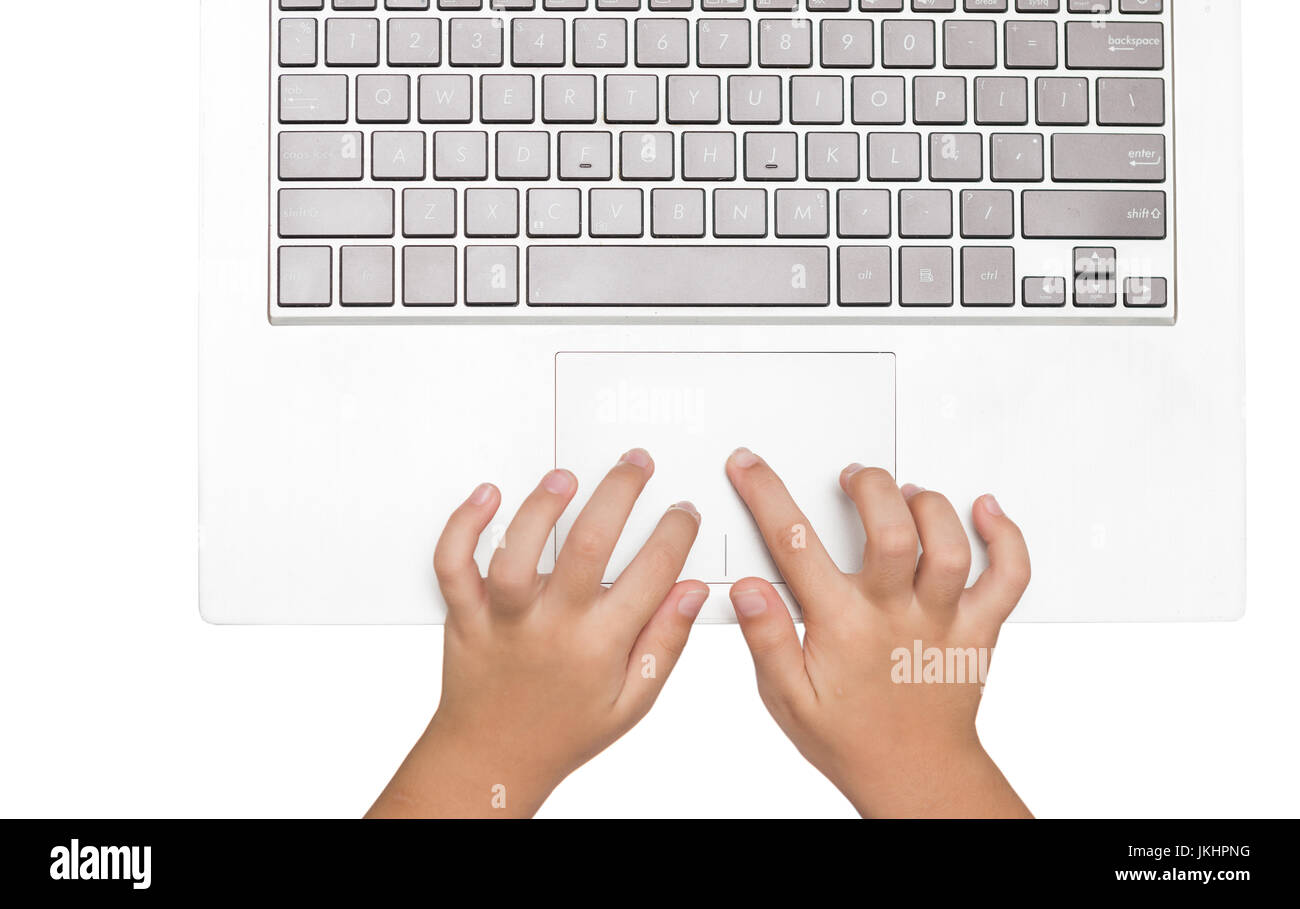 female hands using laptop isolated. business girl using touchpad ...