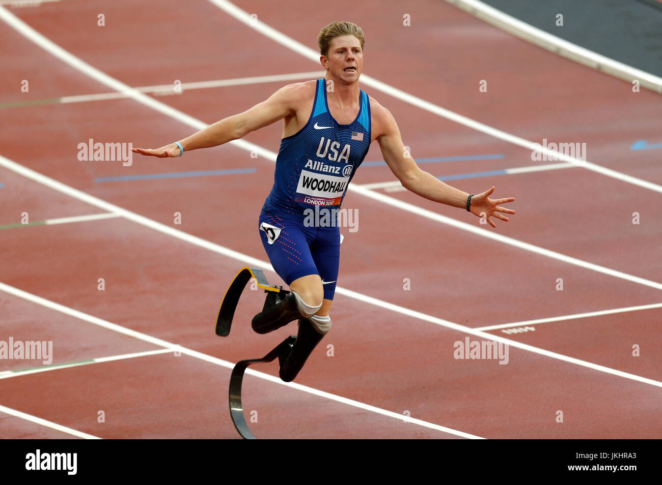 USA's Hunter Woodhall during the Men's 4x100m Relay T42-47 during day ...