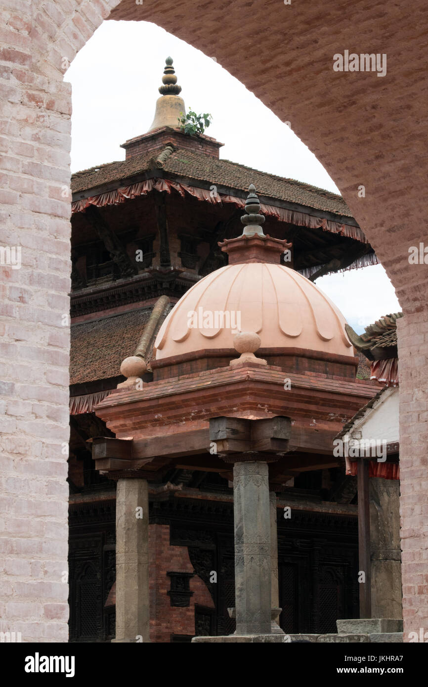 The city of Bhaktapur seen through the newly constructed gateway, Nepal ...