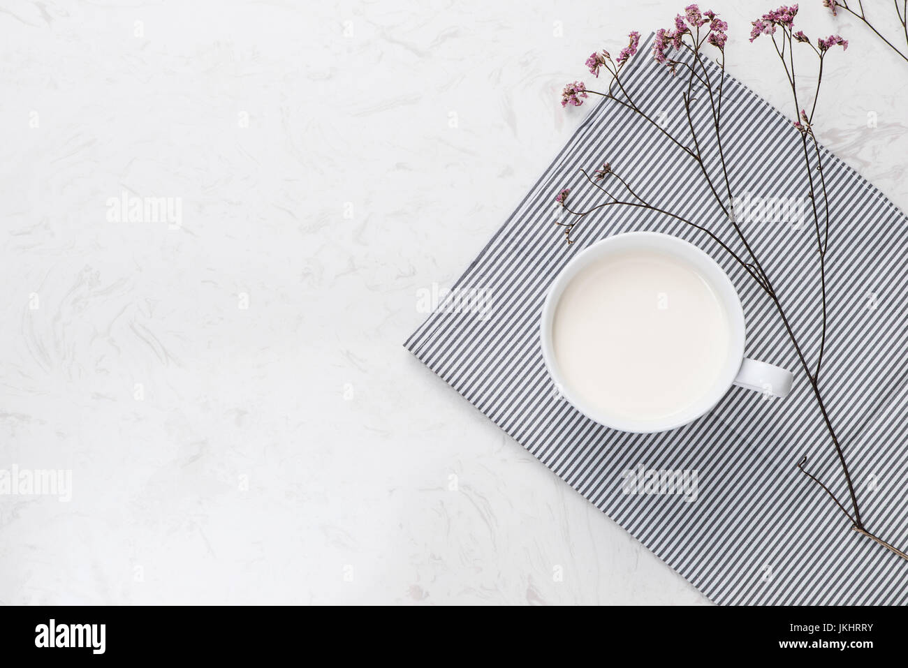 Dairy products. Top view of a cup of milk on a table Stock Photo - Alamy