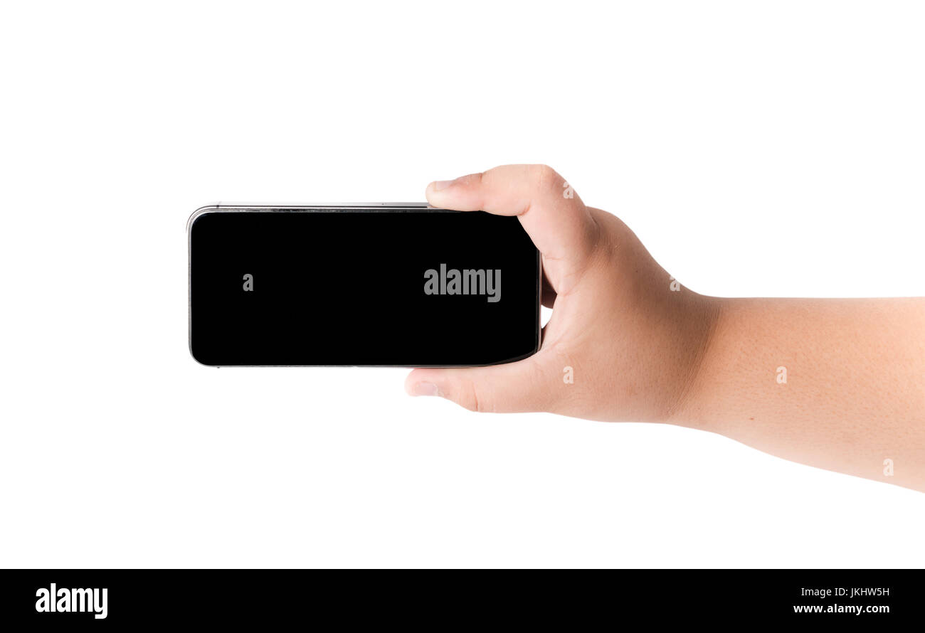 Mobile phone in boy hand isolated on white Stock Photo - Alamy