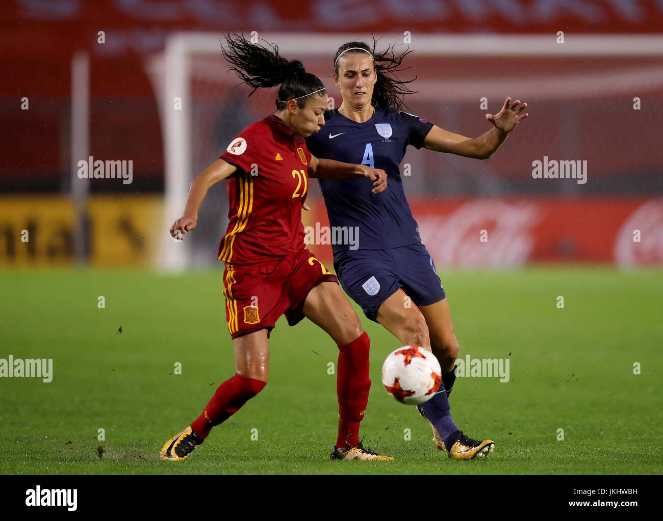 Spain's Leila Ouahabi (left) and England's Jill Scott (right) battle ...