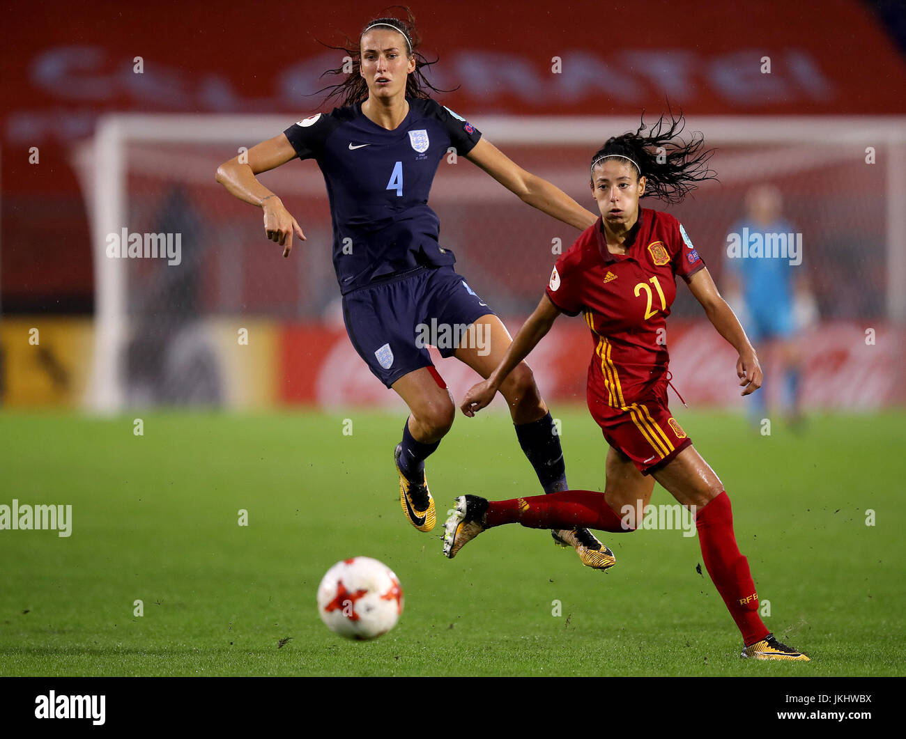 Spain's Leila Ouahabi (right) and England's Jill Scott (left) battle ...