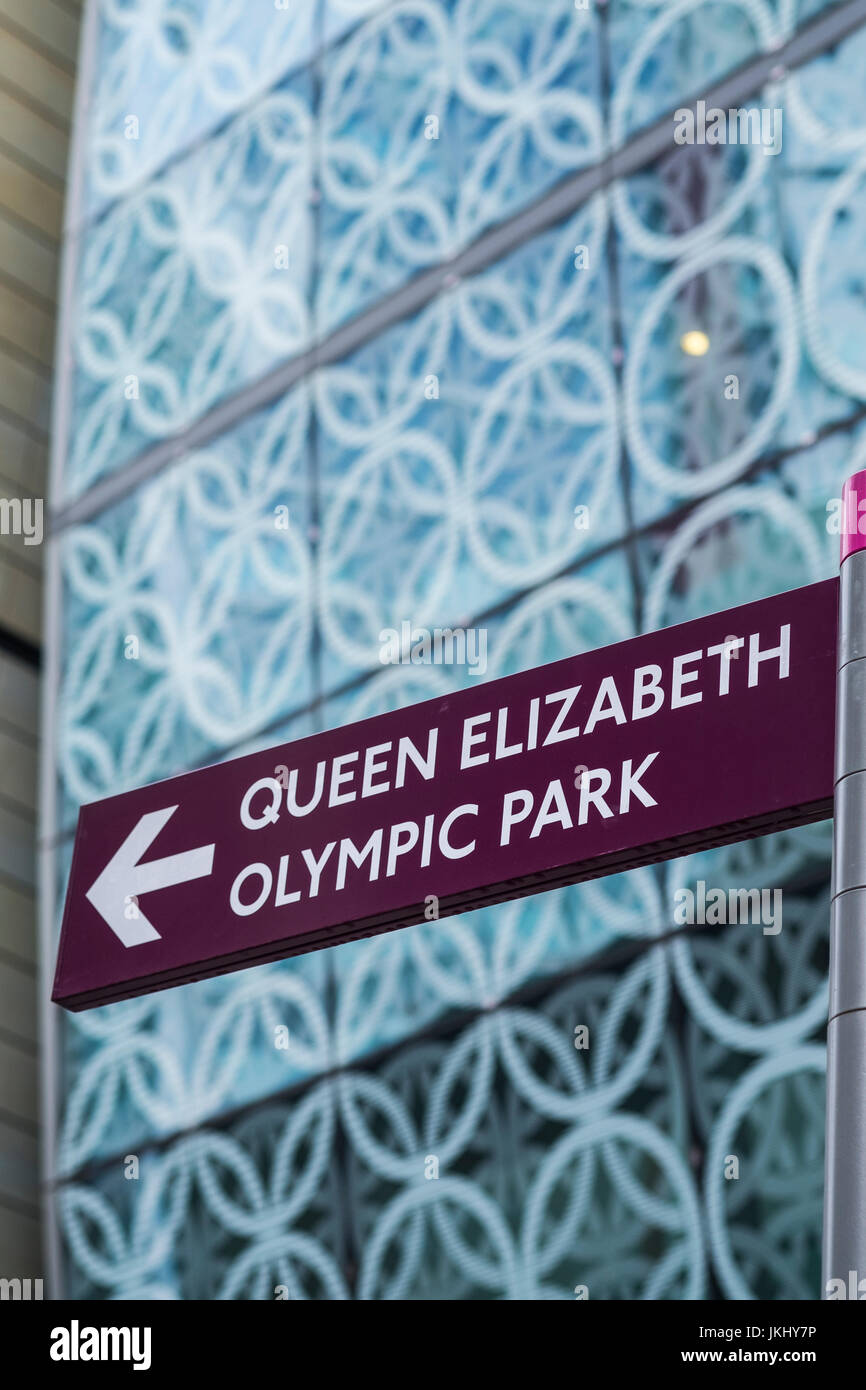 Queen Elizabeth Olympic Park direction sign at Westfield Shopping ...