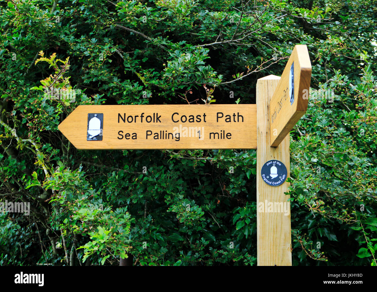 A Norfolk Coast Path fingerpost sign at Waxham, Norfolk, England ...