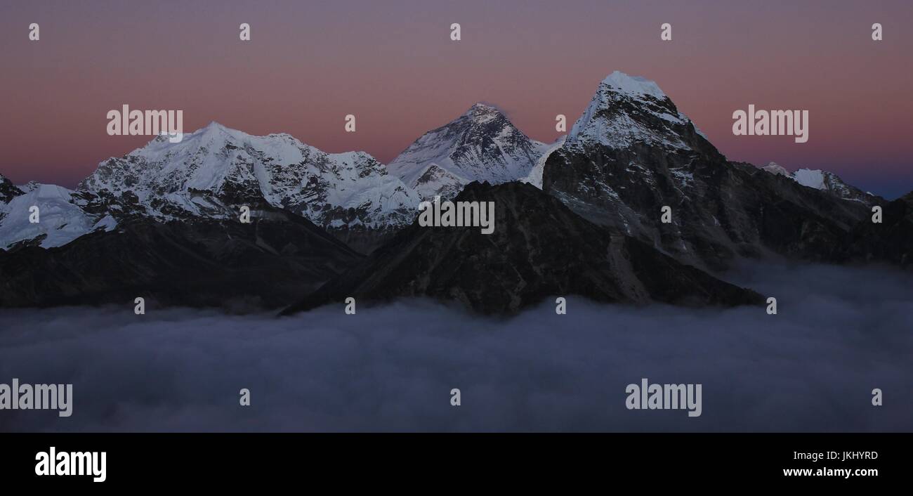 Sunset in the Himalayas. Mount Everest and other high mountains in ...