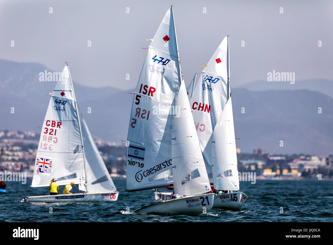 Thessaloniki, Greece - July 12, 2017: Athletes yachts in action during ...
