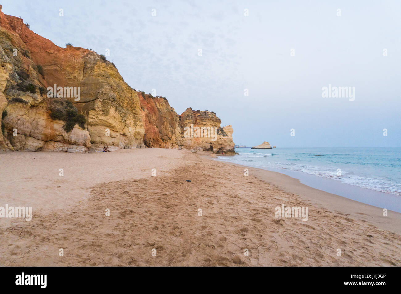 Beautiful atlantic ocean view horizon with sandy beach rocks and waves ...