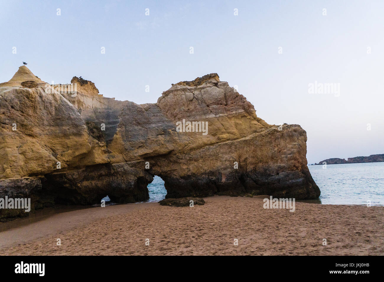 Beautiful atlantic ocean view horizon with sandy beach rocks and waves ...