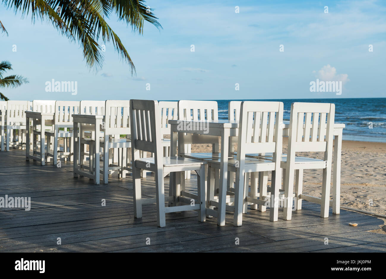 white chair and table on sea background Stock Photo - Alamy