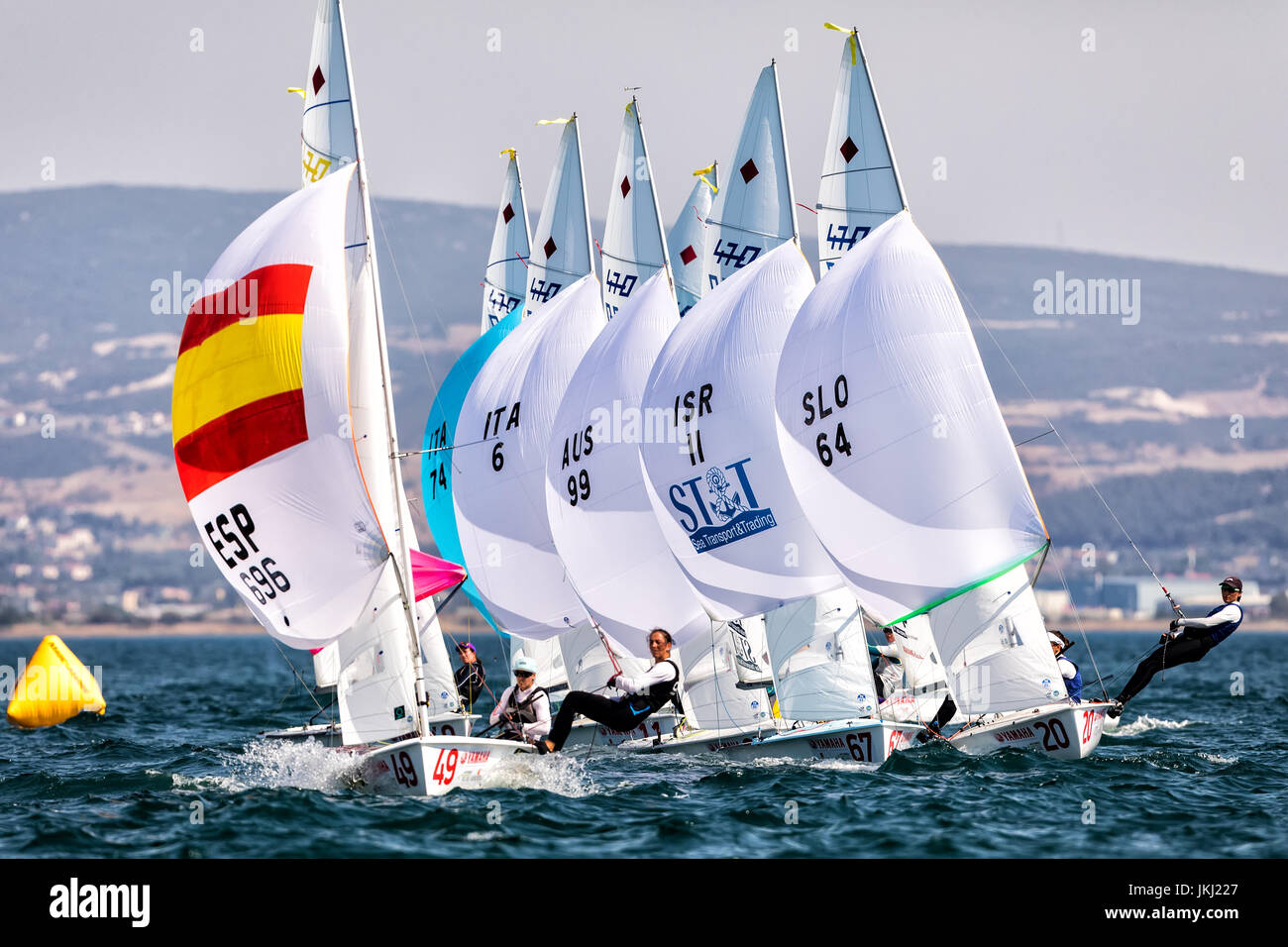 Thessaloniki, Greece - July 12, 2017: Athletes yachts in action during ...